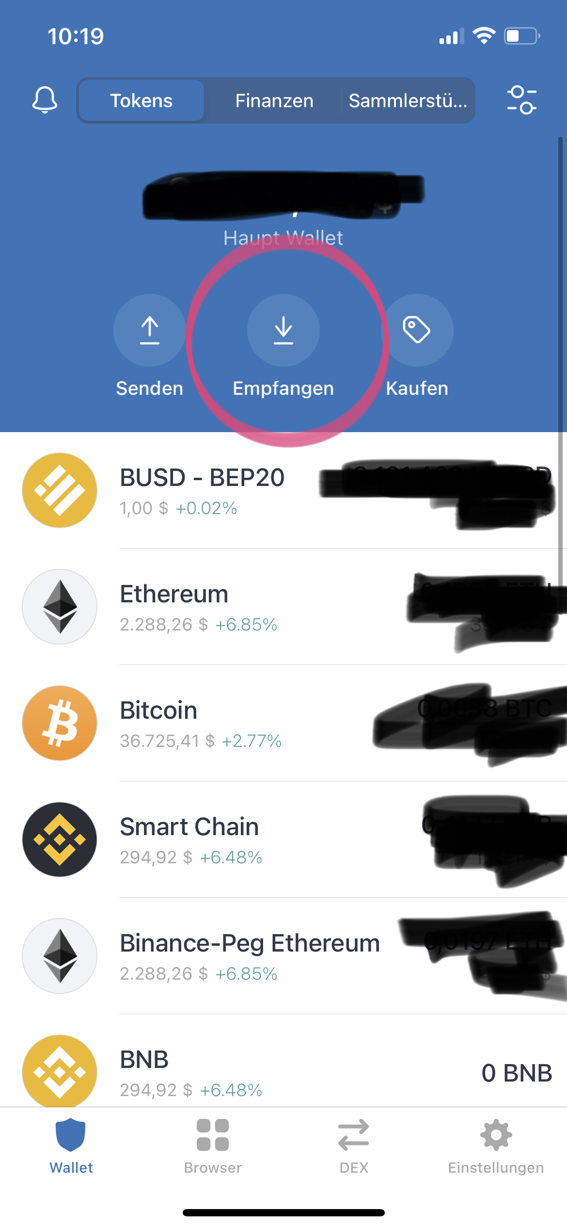 Die Crypto-Währung BNB Smart Chain auf binance.com und an Trust Wallet senden